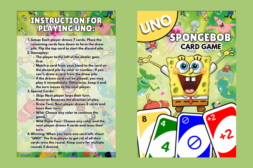 SpongeBob UNO Cards, Box, and Cutout Canva Template