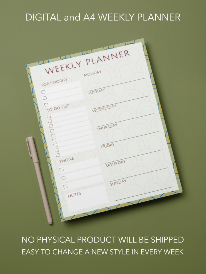 Art Deco, Digital and A4 Weekly Planner, Printable planner, Thoughts ...