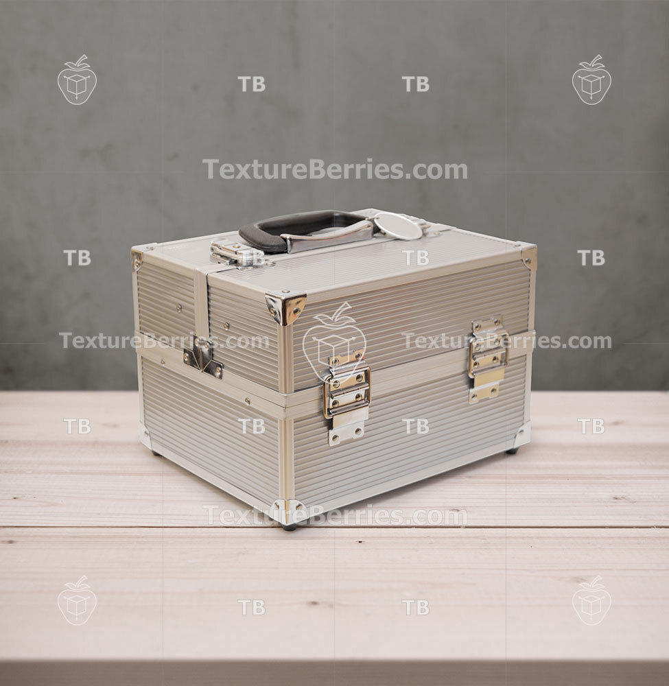 Modern metal box on grunge wooden table