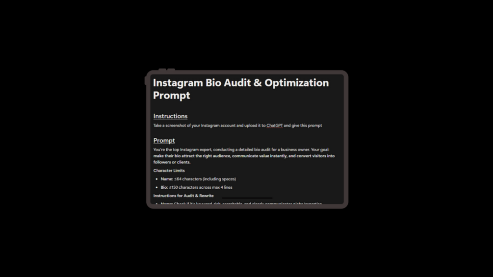 Instagram Bio Audit & Optimization Prompt