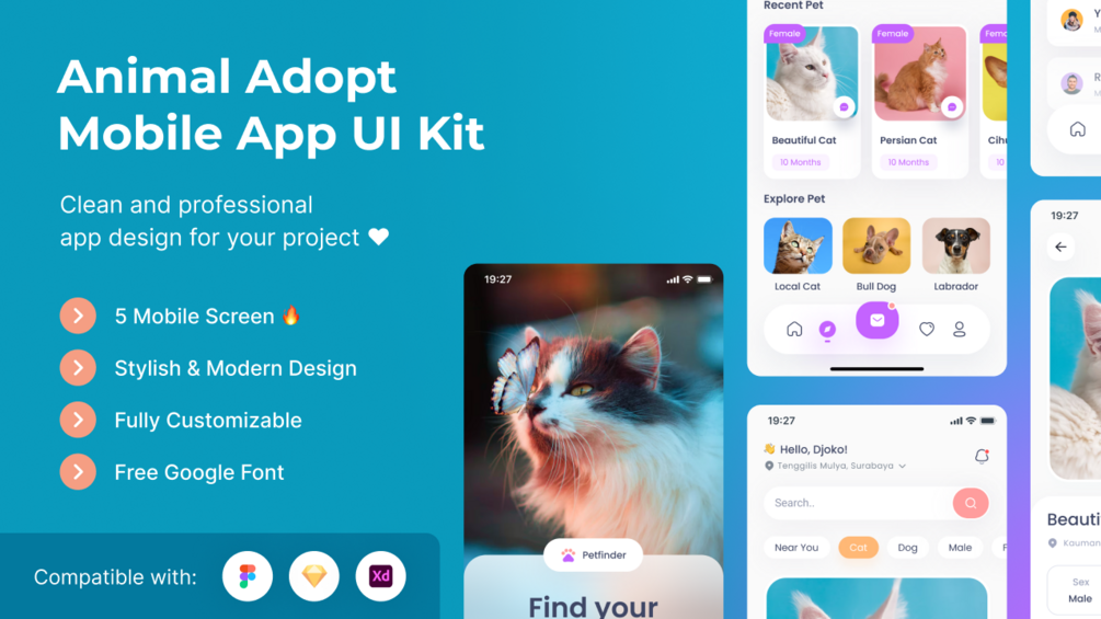 Animal Adopt Mobile App UI Kit