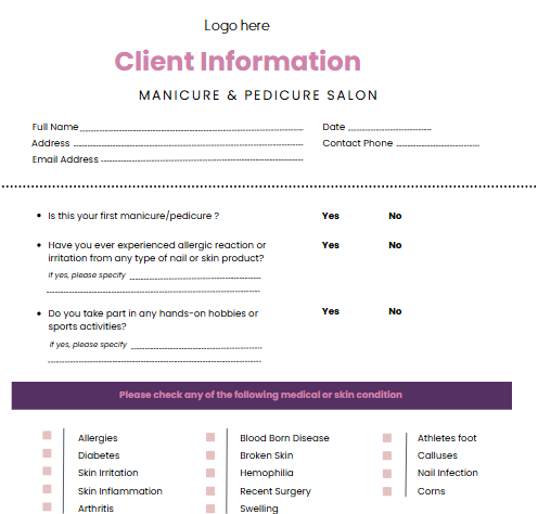 Nail Salon Client Information Form