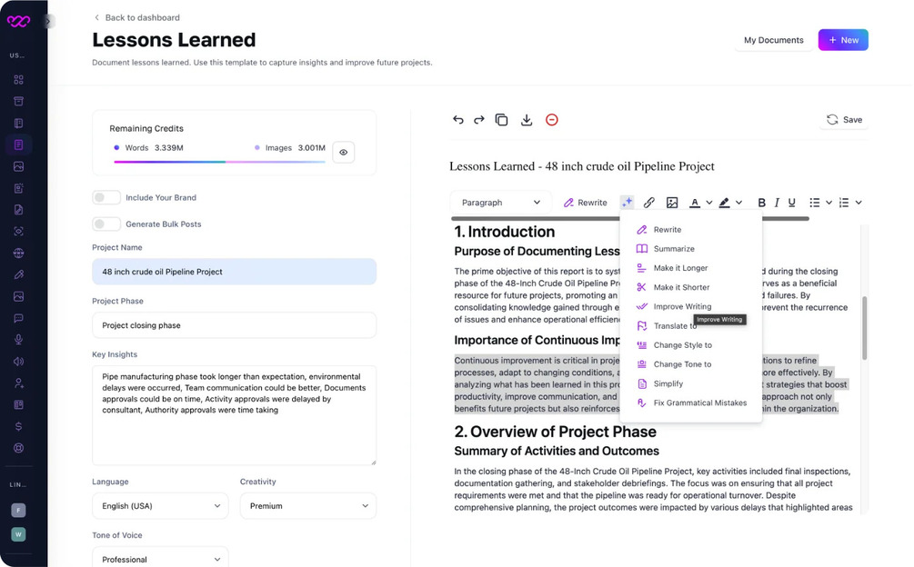 Lessons Learned Document Generator