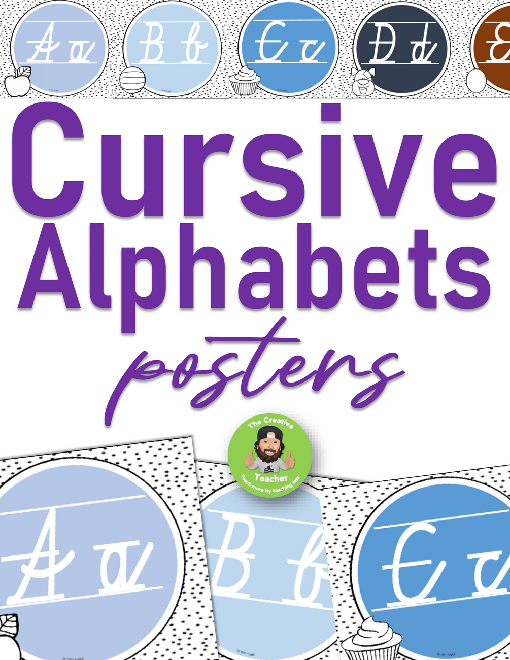 Polka dots Cursive Posters, Alphabet Posters, Cursive Alphabet ...