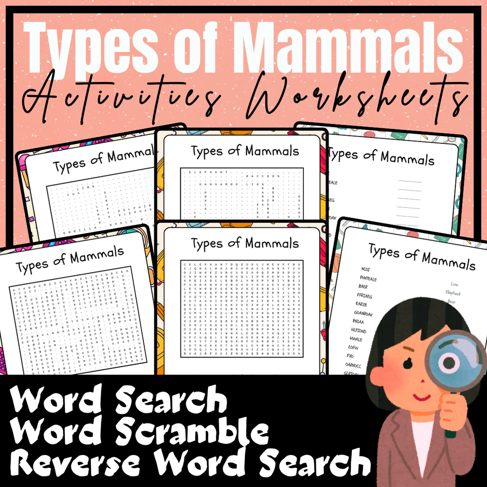 Types of Mammals Word Search, Scramble & Reverse Search: No-Prep Fun ...