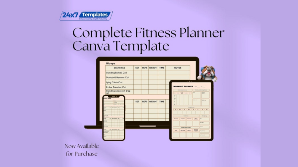Complete Fitness Planner Canva Template | Workout Tracker, Logs ...