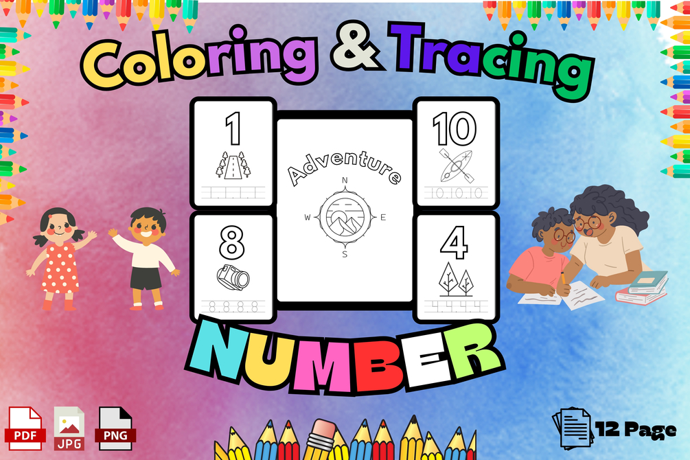 Coloring Book for Kids : Adventure Coloring & Tracing Number 1-10