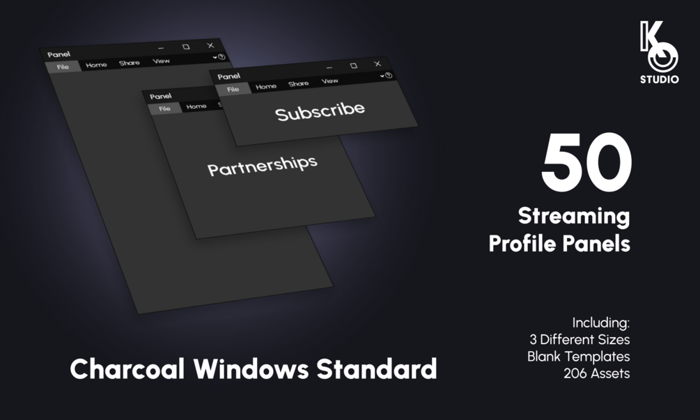 50 Streaming Profile Panels | Charcoal Windows Standard