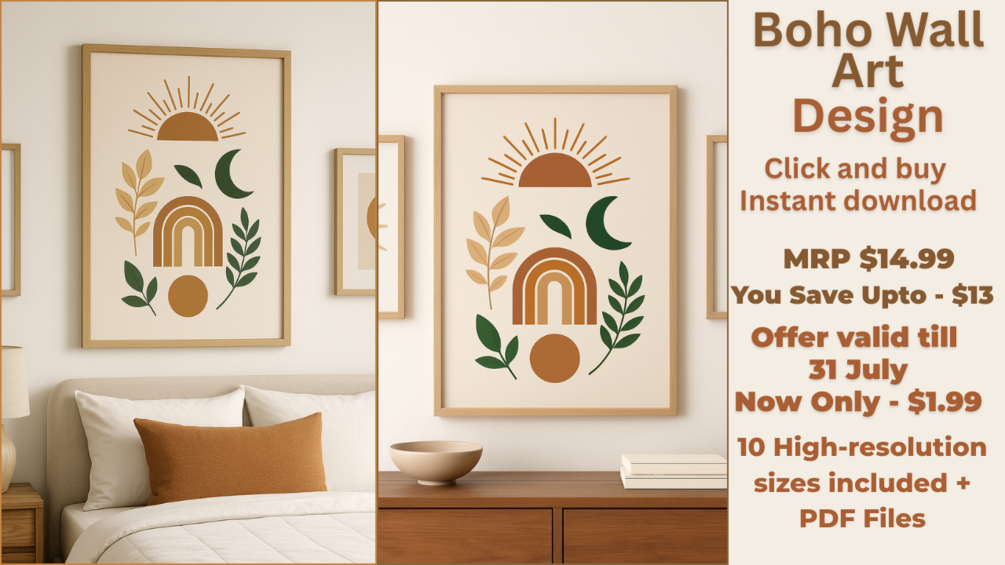 Boho Sun & Moon Wall Art | Minimal Earthy Botanical Print | Neutral ...