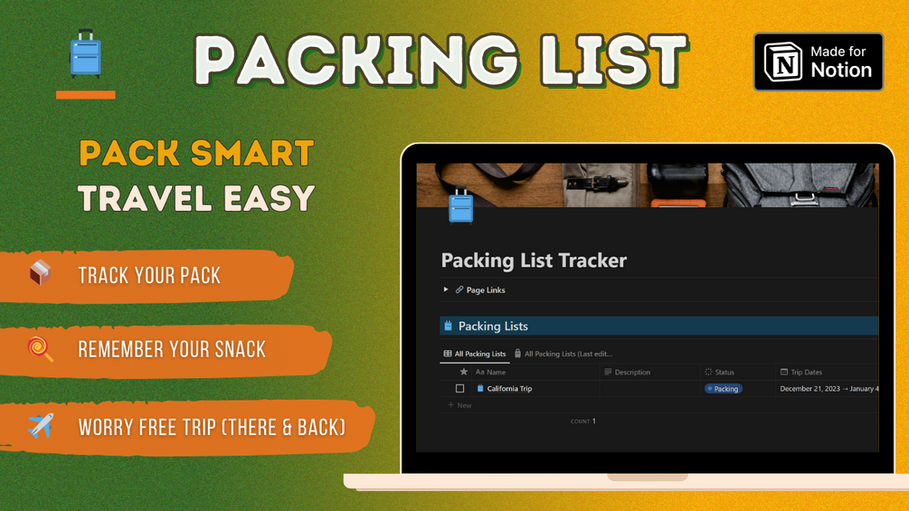 Notion Essential Packing List Tracker