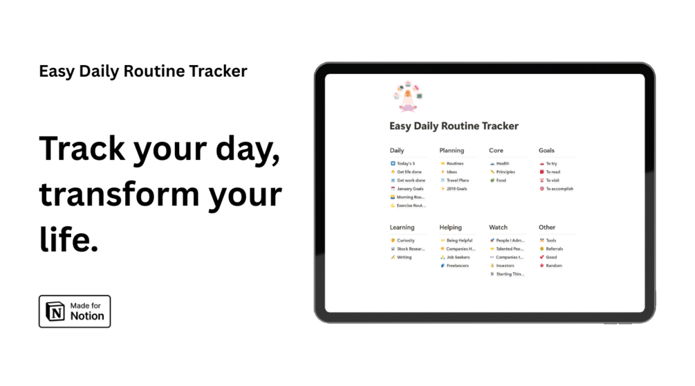 Easy Daily Routine Tracker Notion Template