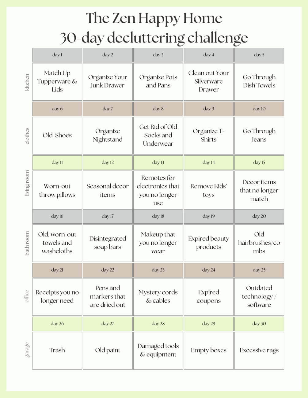 FREE 30 Day Decluttering Chart