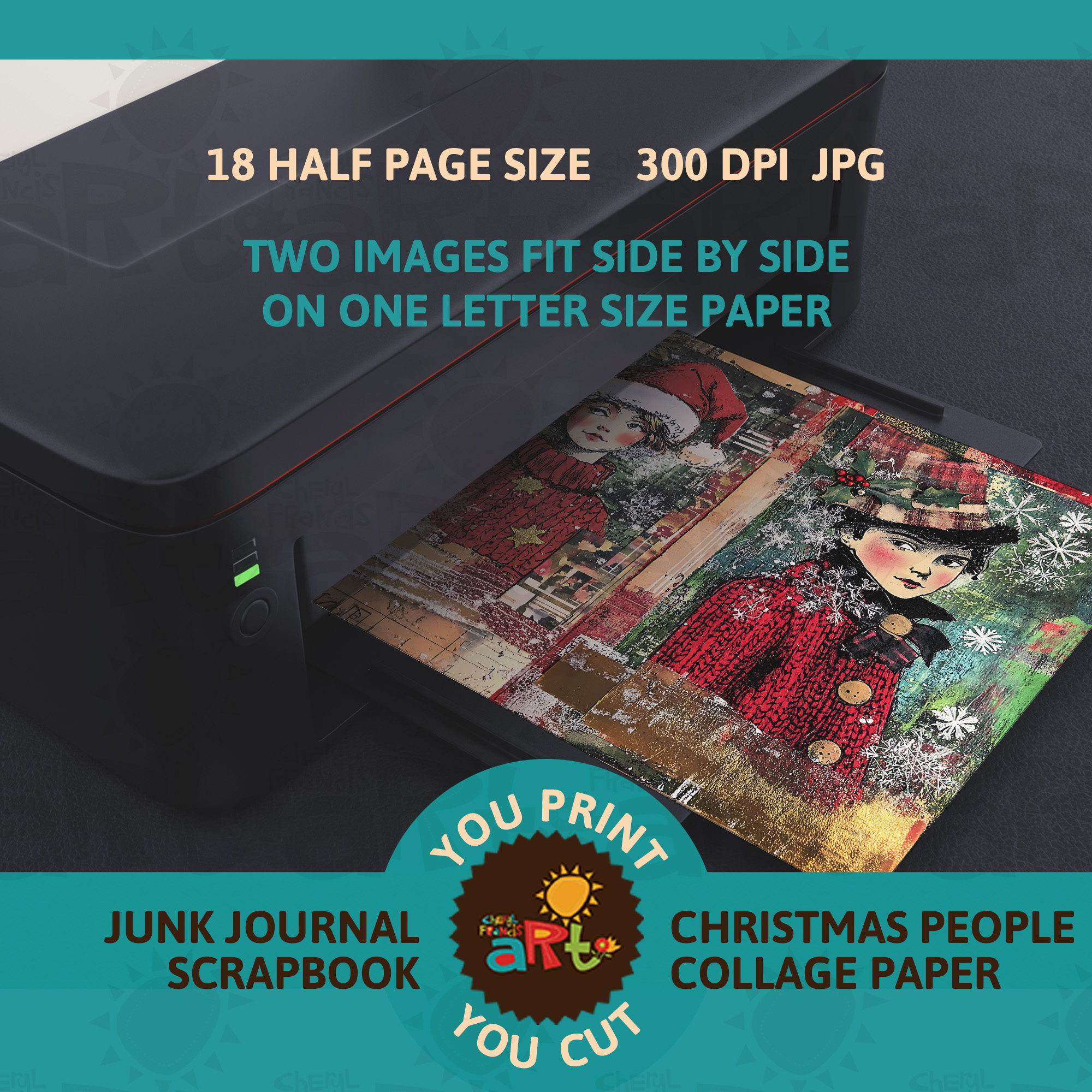 18 pc Christmas People Art Collage Printable Junk Journal Half Papers ...