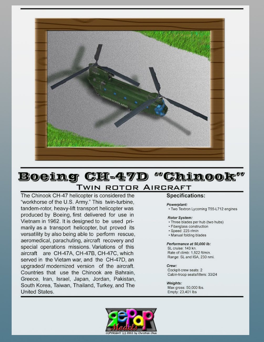 CH-47 Chinook Helicopter paper model