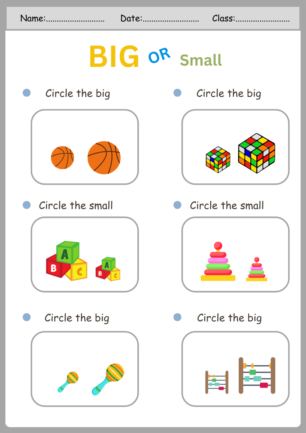 Big or Small worksheets