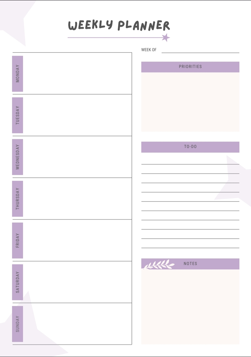 Weekly planner-Purple themed
