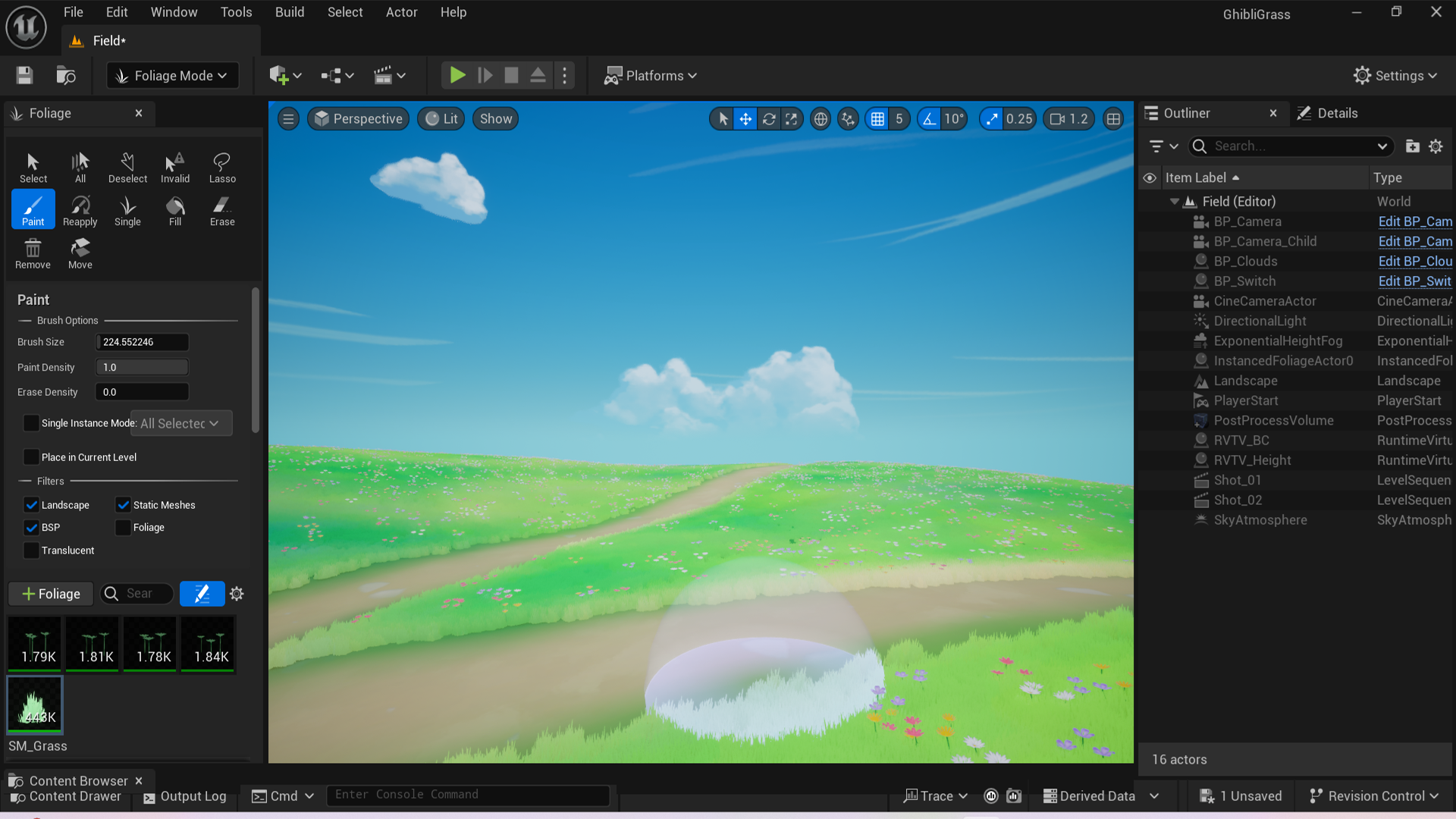Ghibli Grass and Flowers with Clouds | Stylized Field UE5