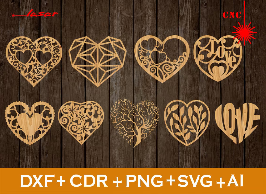 Heart Svg, Valentine Svg, Love Svg, Set de 9 coeur Svg, Fichier cnc ...