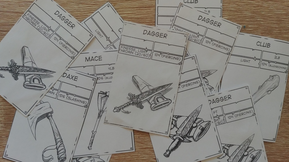 Simple Weapon Cards for Dungeons & Dragons