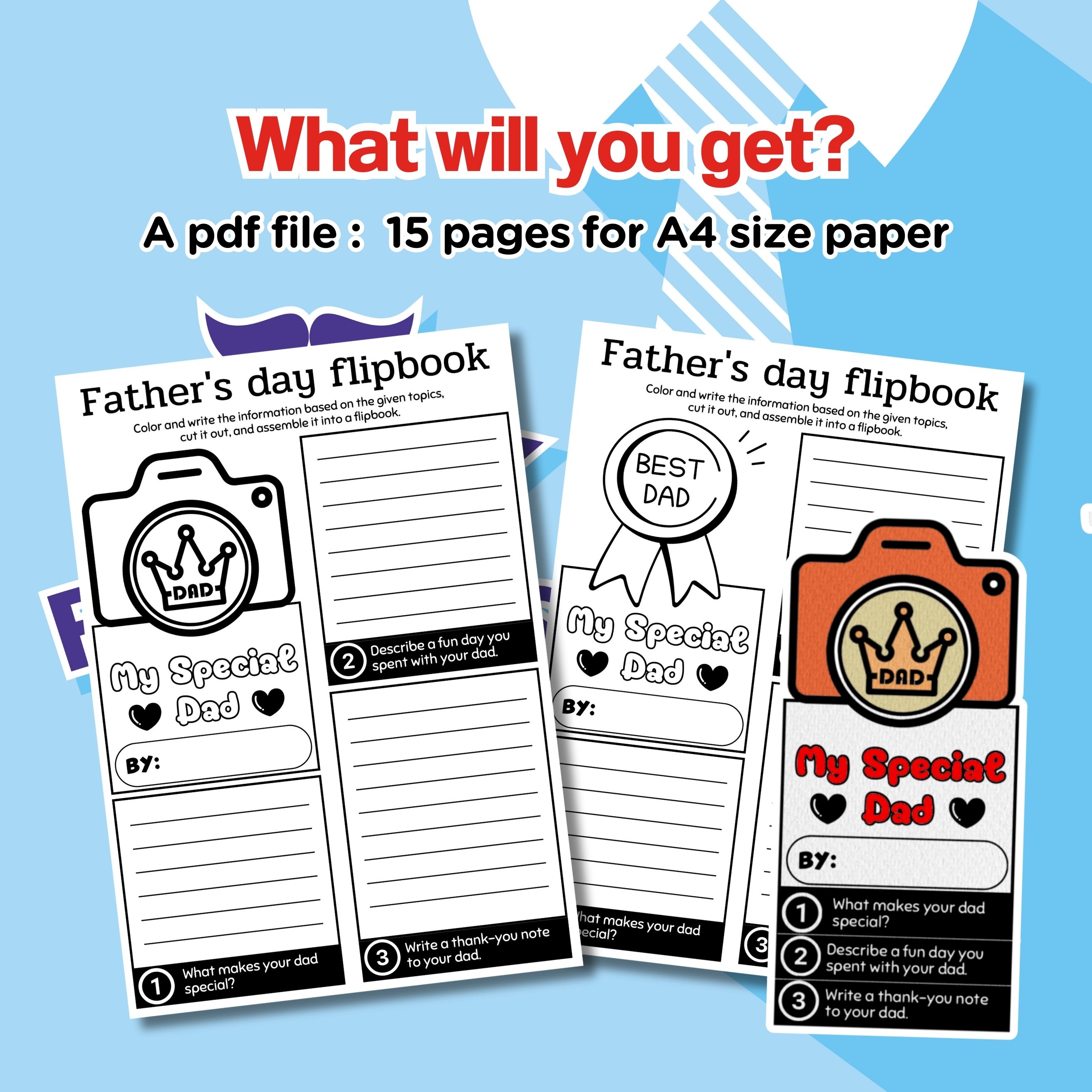 Father's Day Writing Prompt Flipbook for 2nd-6th Grade, DIY Craft Activity