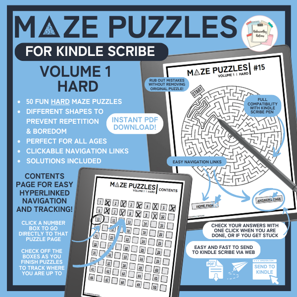 Kindle Scribe Sudoku Puzzle Book | Volume 1 Book 3 - Hard Maze Games ...