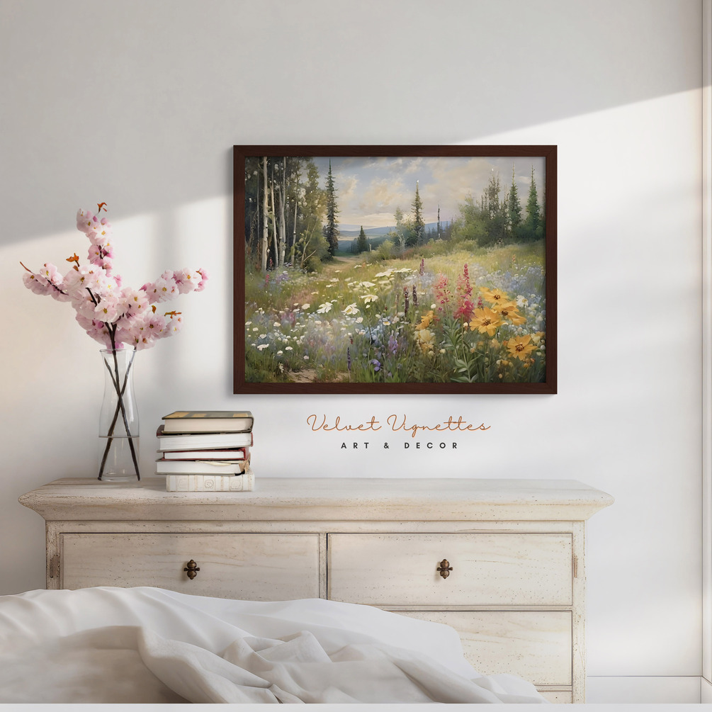 Wildflower field print Botanical home decor canvas floral boho painting ...