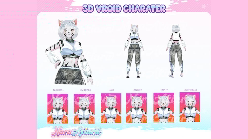 3D Vroid Character Design Anime Girl Furry White Tiger Ready for Streamer