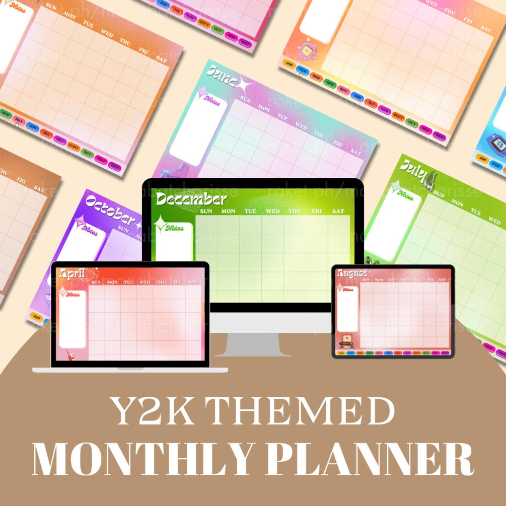 Y2K Themed Monthly Planner | Editable & Ready-to-Print | Reusable yearly