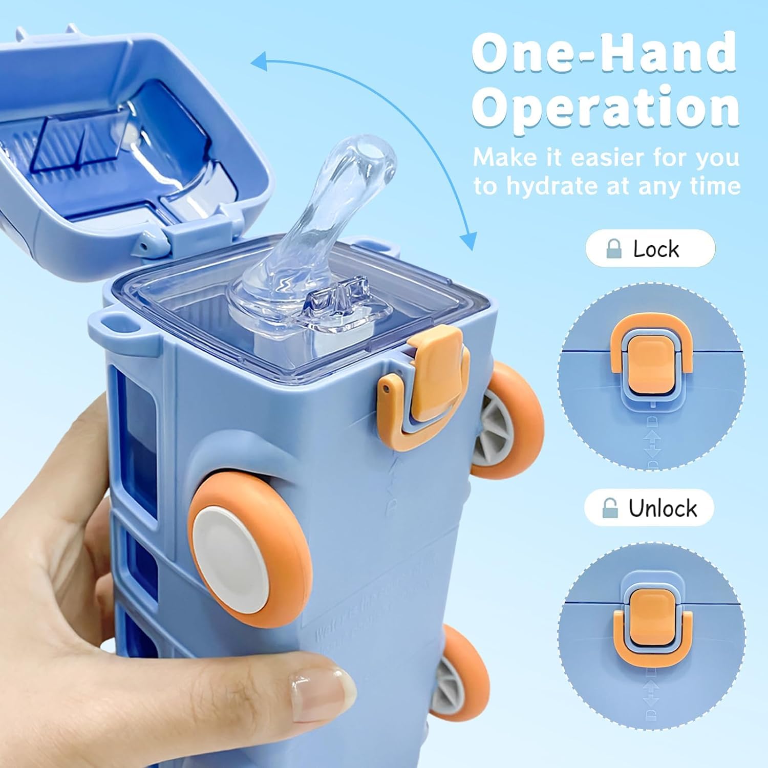 Bus Straw Water Cup, 16oz Summer Cute Bus Water Bottle with Shoulder ...