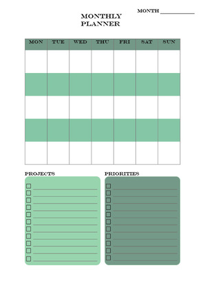 Green Daily Planner, Green Weekly Planner, Green Monthly Planner, Green ...