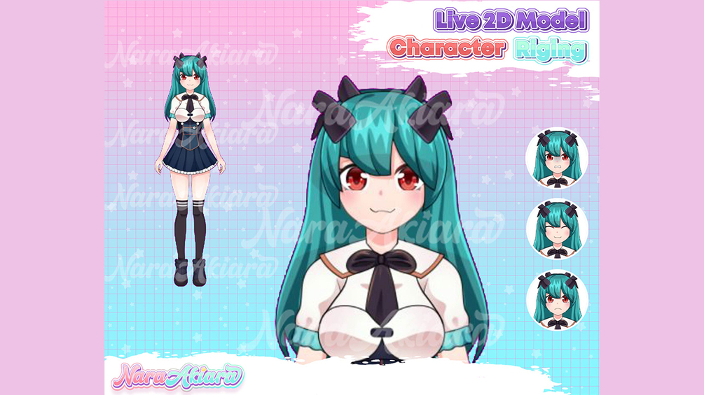 Vtuber Model and Rigging Anime Girl Skull Navy Green Premade, Live2d ...