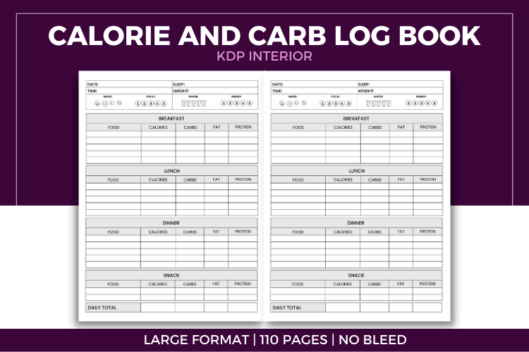 Calorie and Carb Log Book interior