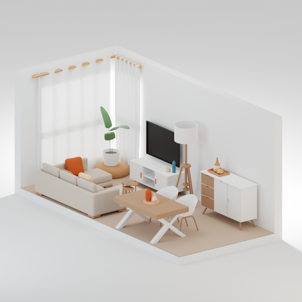 Boho style room furniture Blender 3D Models