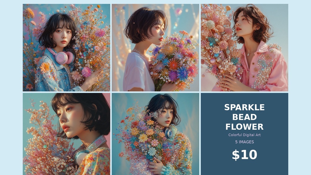 Sparkle Bead Flower Collection - Colorful Digital Art Pack