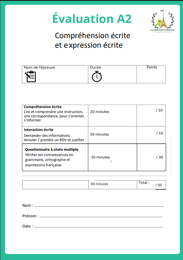 TEST COMPLET A2 – Prépare-toi au TCF ou renforce ton niveau A2