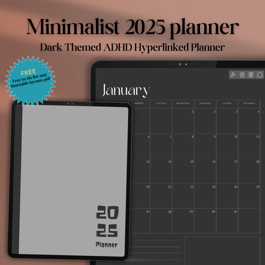digital planner 2025 dark mode portrait hyperlinked for ipad, goodnotes ...