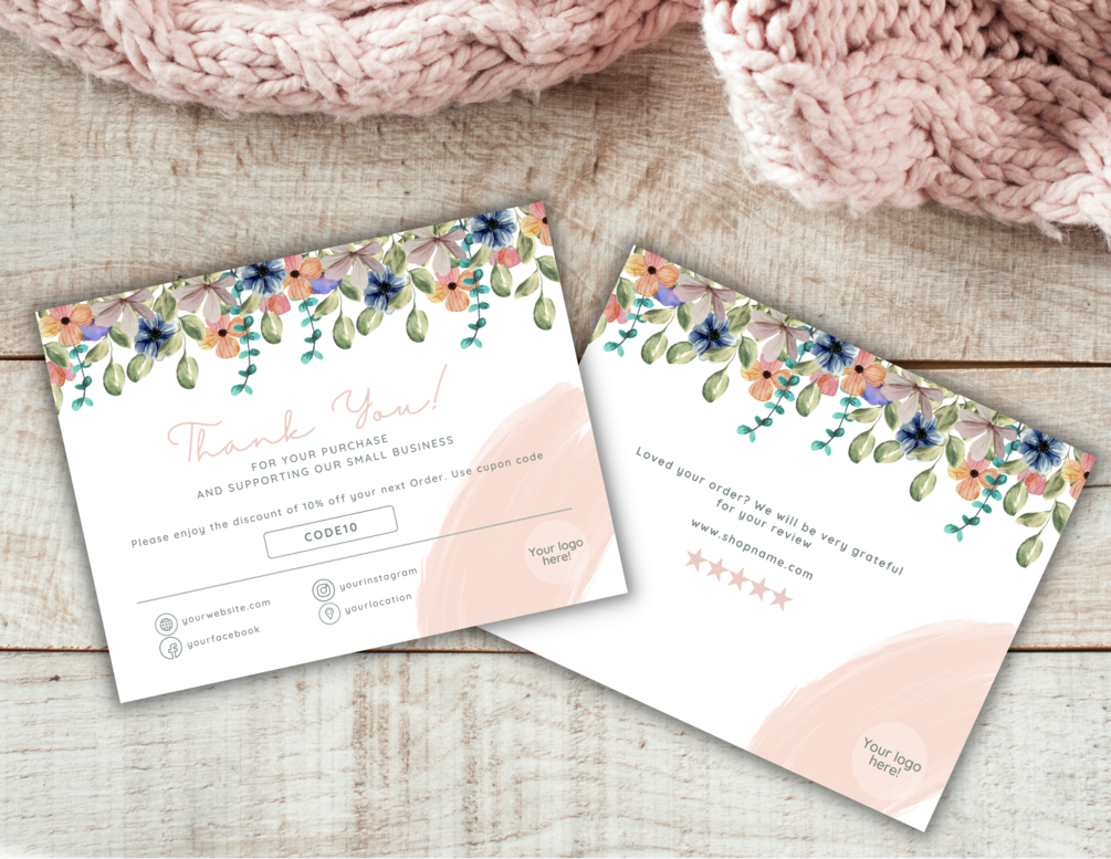 Editable Business Thank You Card Template, Printable pink floral thank ...