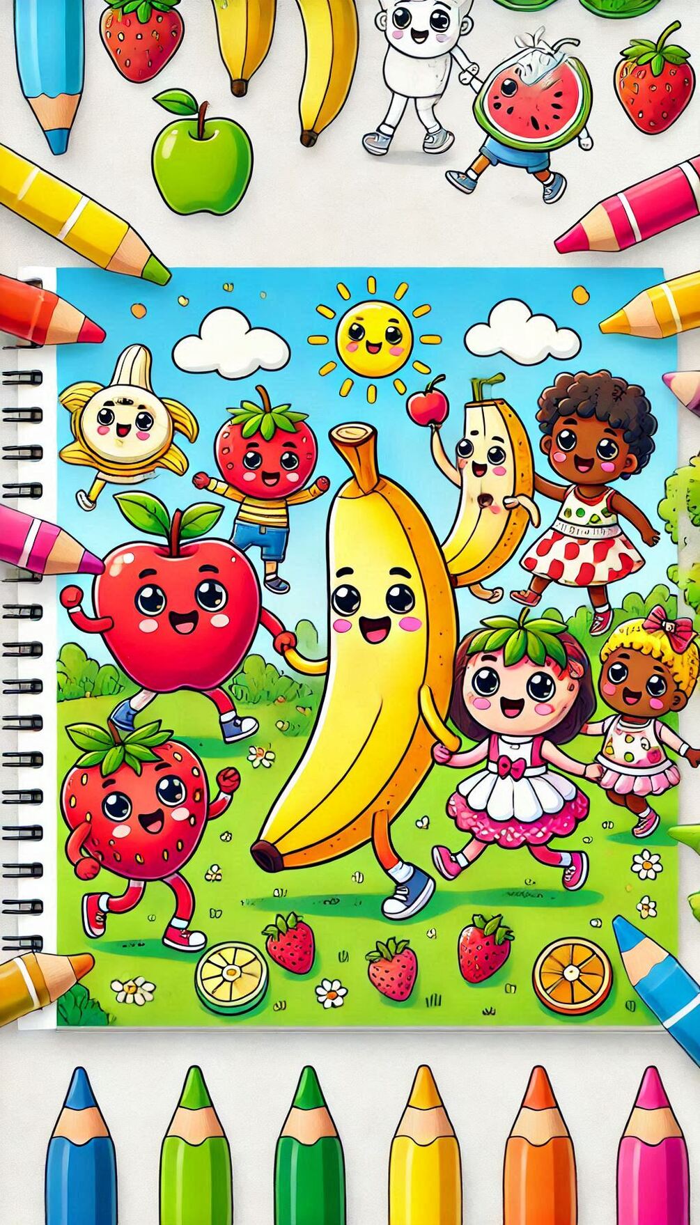 Printable Coloring book fruits edition 10 pages