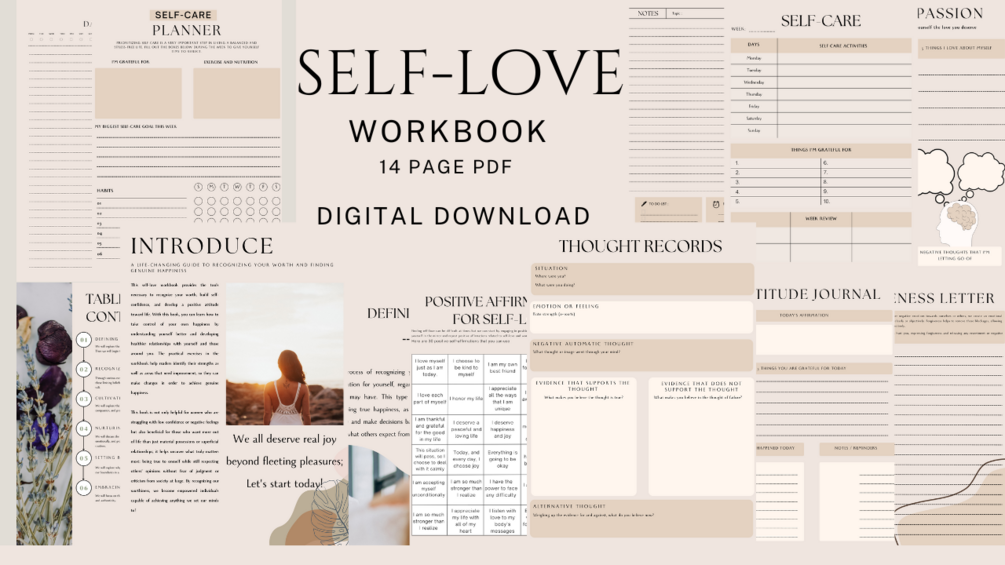 Boho self-love workbook printable, self-love workbook, self-love ebook, Ebook template Canva ...