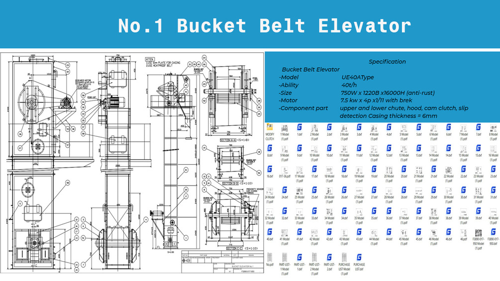 No.1 สายพานกระพ้อลำเลียง Bucket Belt Elevator ( File CAD 2D)