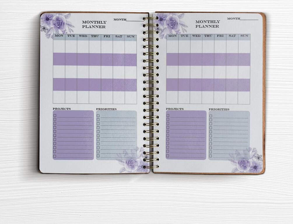 Purple monthly planner, Purple monthly work planner, Purple timetable ...