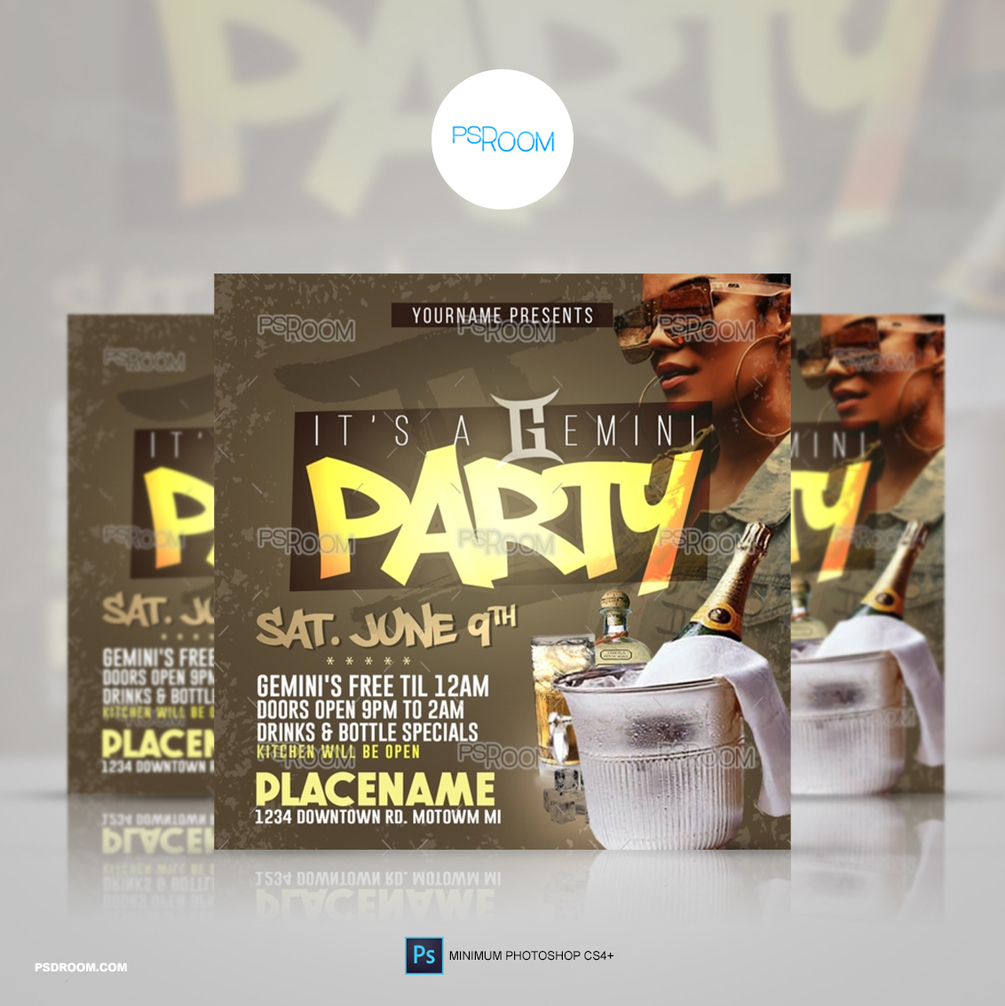 It's A Gemini Party Flyer Template