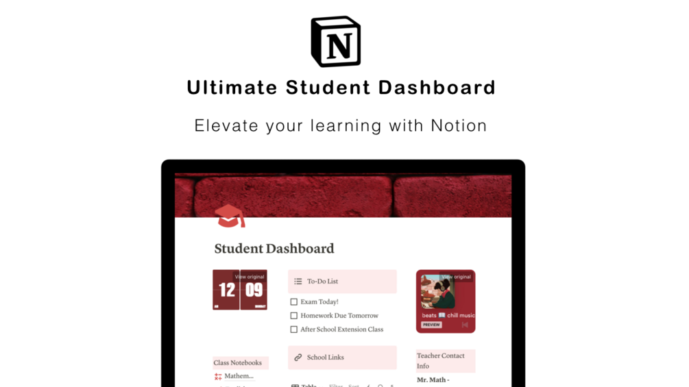 Red Themed Notion Template - Ultimate Student Dashboard