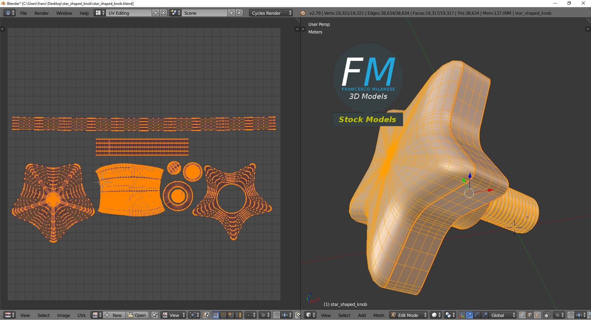 3D MODEL - Star shaped knob