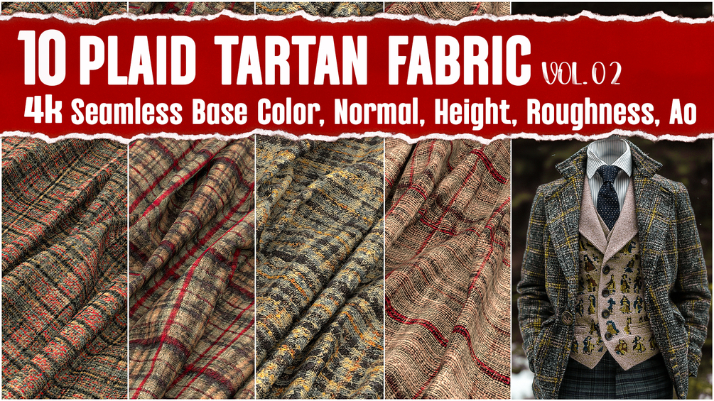10 Plaid Fabric VOL.02 | 4K Seamless PNG PBR Textures
