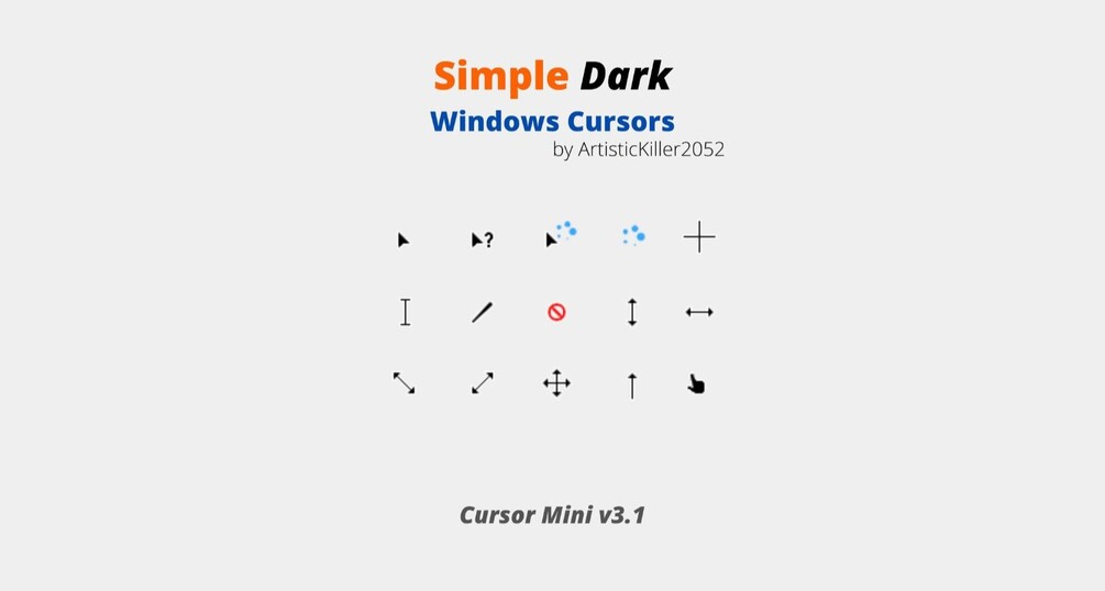 Simple v3.1 Dark Reduced Cursor Windows 11/10/7