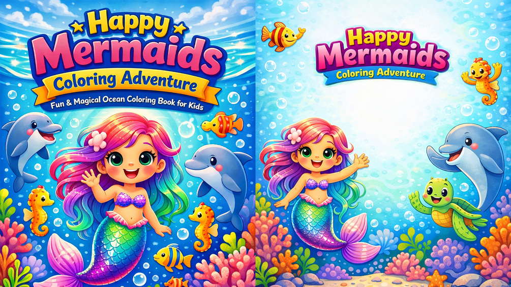 Happy Mermaids Coloring Adventure– Fun Ocean Coloring Book for Kids ...