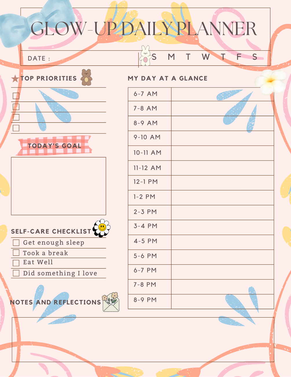 Glow-Up Daily Planner “A one-page planner to organize your day with ...