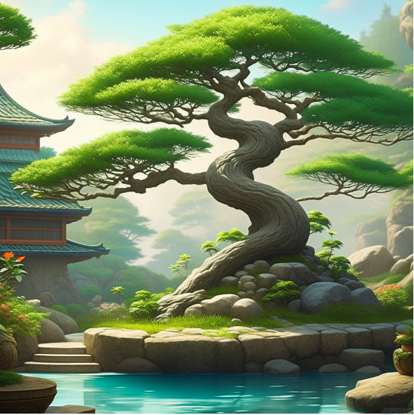 A serene depiction of a Japanese Zen garden