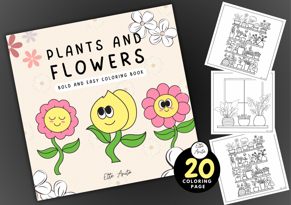 Easy bold flowers and plants coloring book